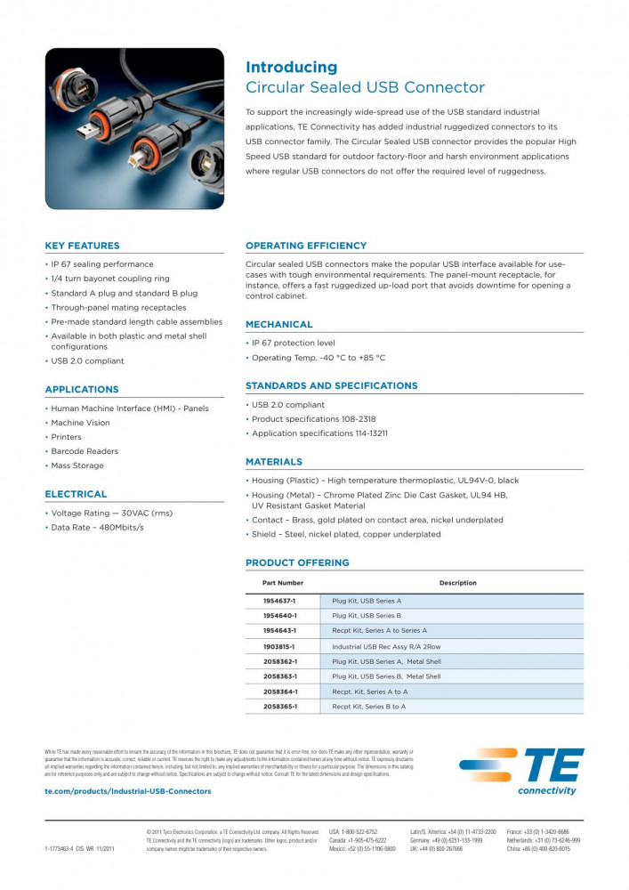 TE Connectivity circular sealed USB document page 2