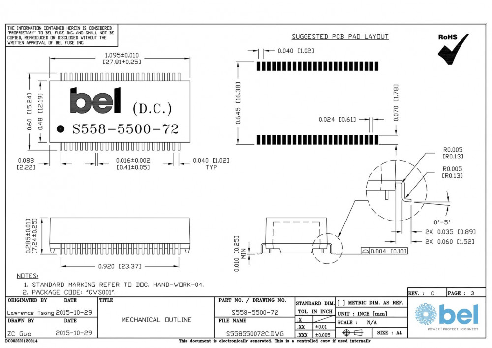 S558-5500-72 mechanical outline drawing