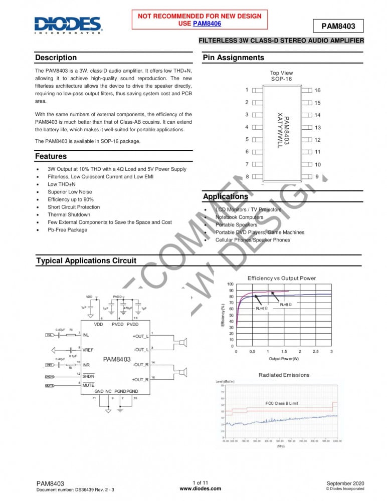 PAM8403DR-H datasheet page 1