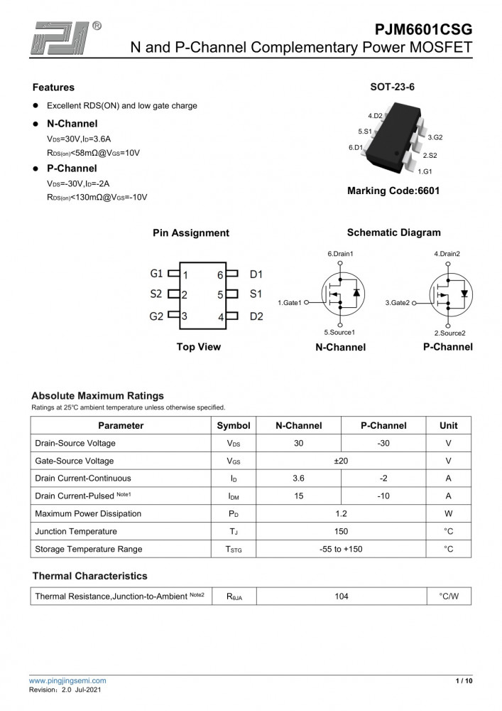 PJM6601CSG datasheet page 1