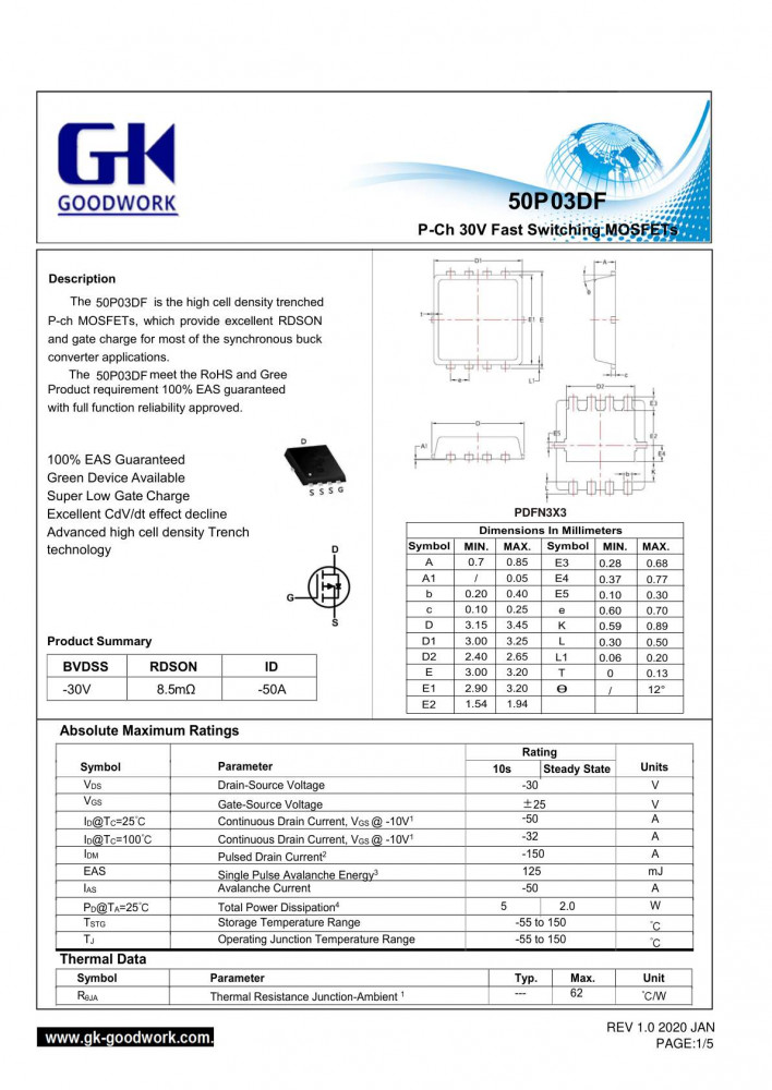50P03DF technical document page 1