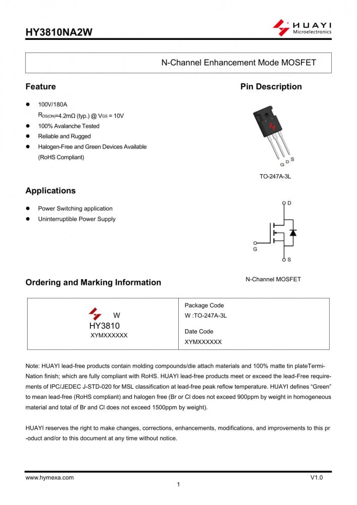 HY3810NA2W datasheet page 1