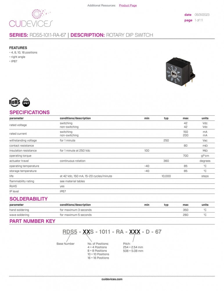 CUI RDS5 series datasheet page 1