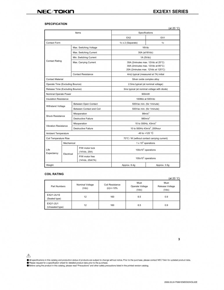 EX2/EX1 relay catalogue page 3