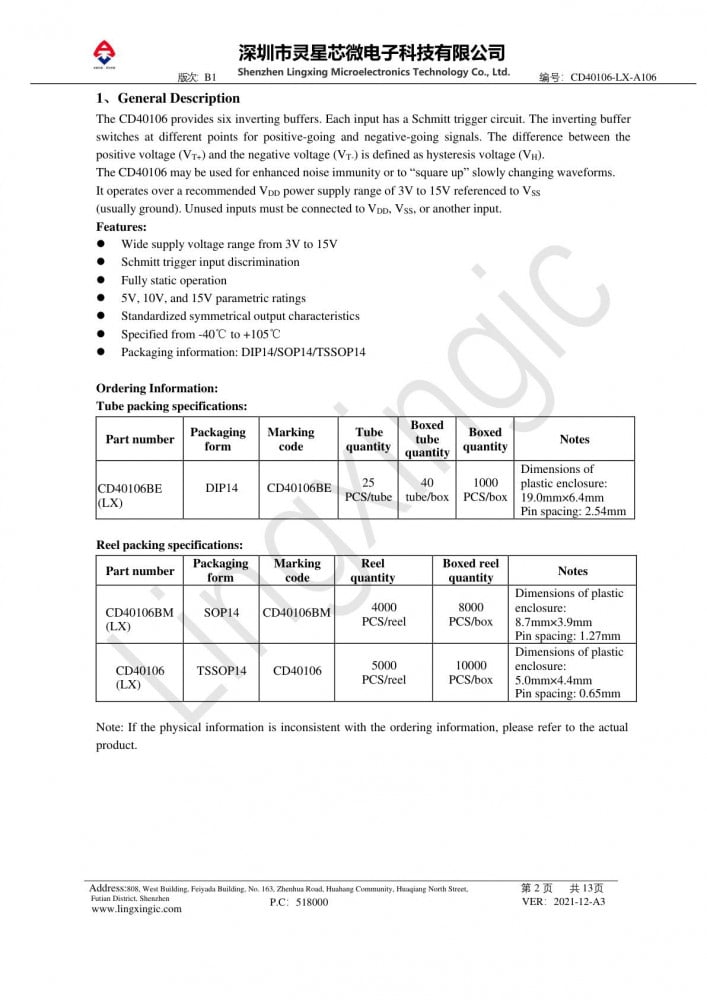 CD40106BE(LX) datasheet page 2