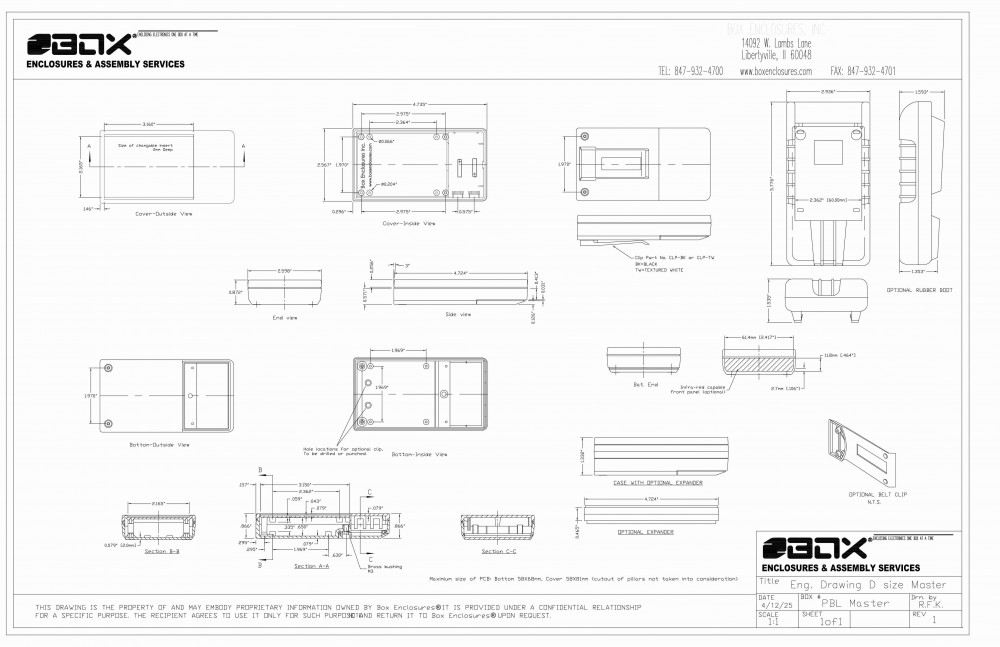 PBL enclosure technical drawing sheet