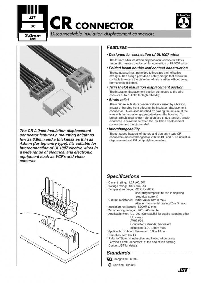 JST CR series connector technical document page 1