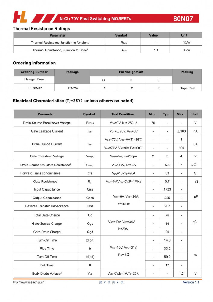 HL 80N07 datasheet page 2