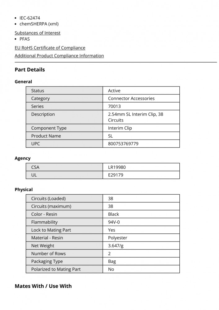 MOLEX SL product specification page 2