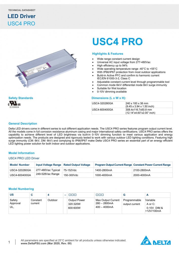 USC4 PRO datasheet page 1
