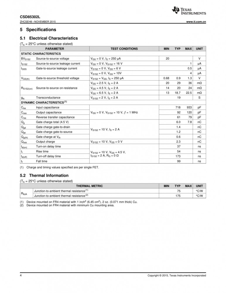 CSD85302L datasheet page 4