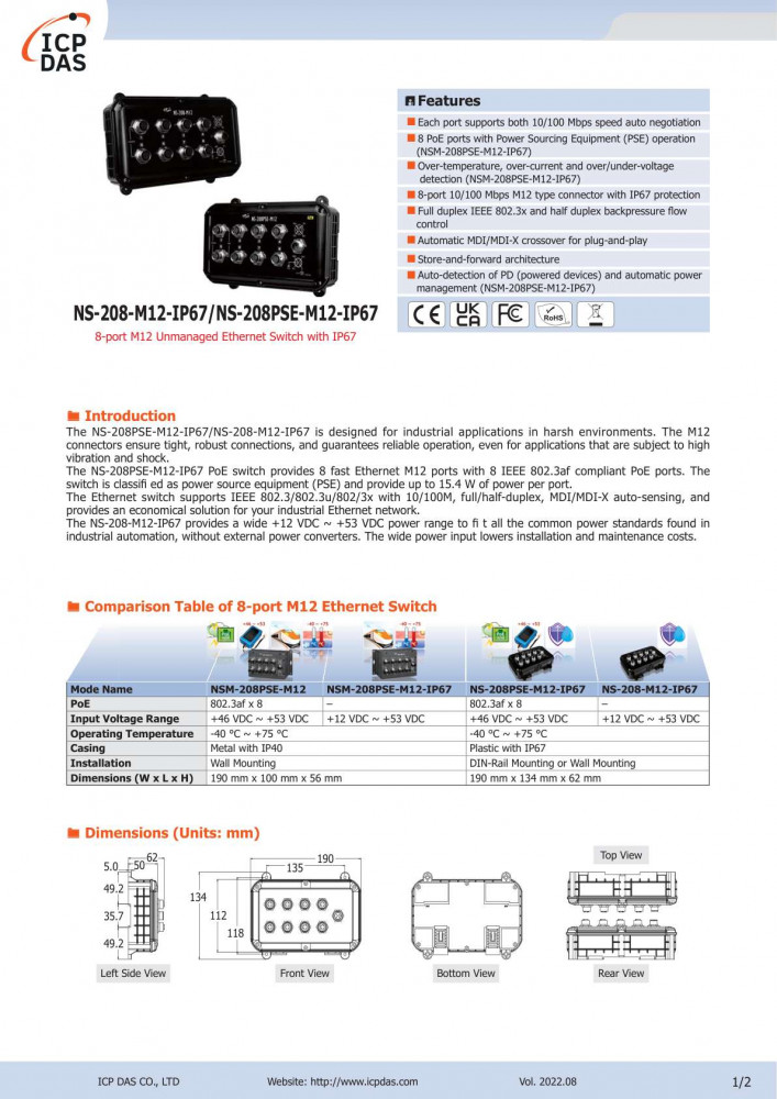 NS-208PSE-M12-IP67 product document, page 1