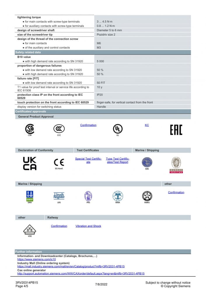 3RV20314PB15 technical document page 4