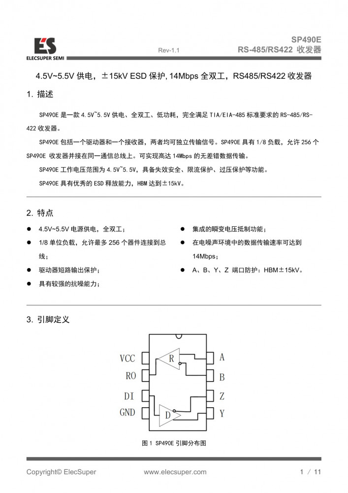 SP490E datasheet page 1
