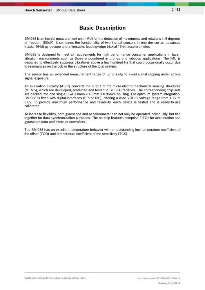 BMI088 datasheet preview, page 2