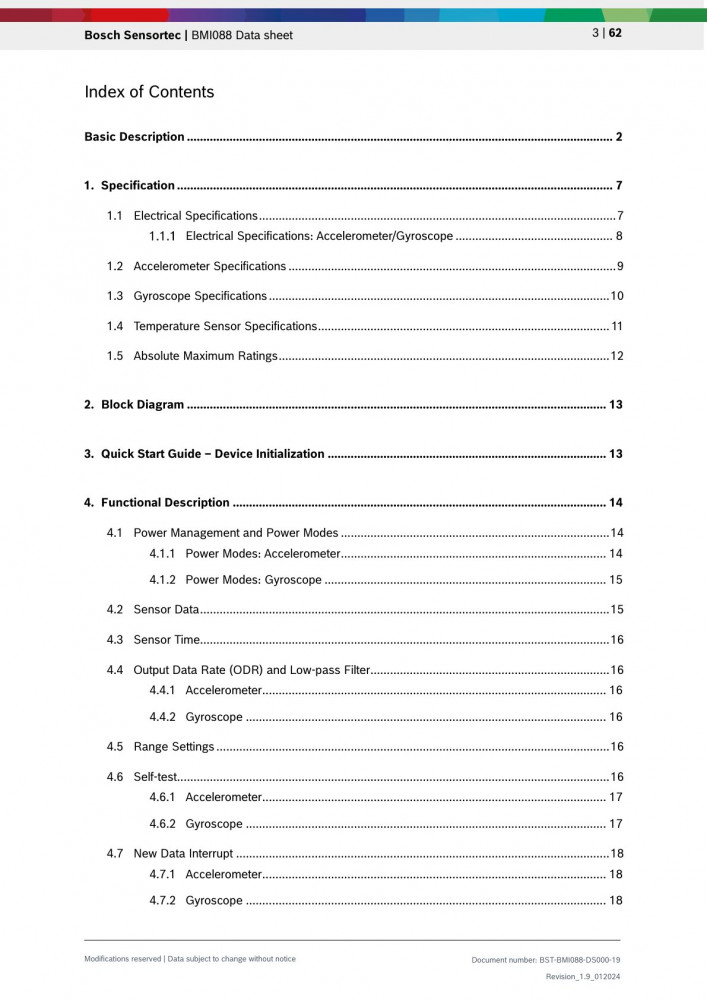 BMI088 datasheet preview, page 3