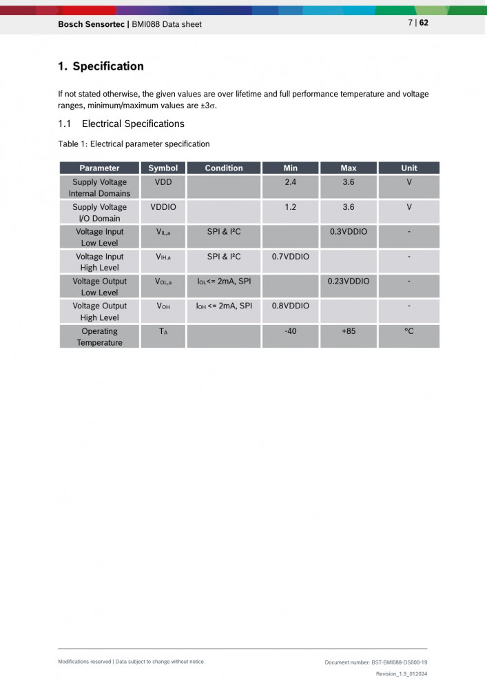 BMI088 datasheet preview, page 7
