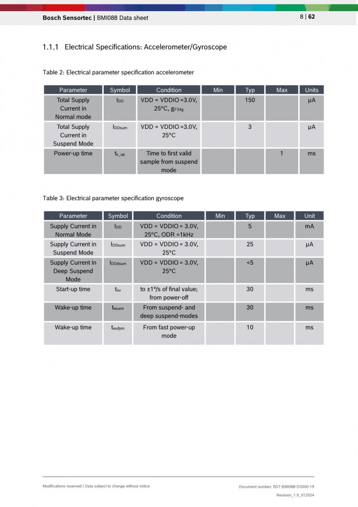 BMI088 datasheet preview, page 8