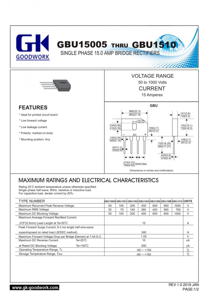 GOODWORK GBU1510 datasheet page 1
