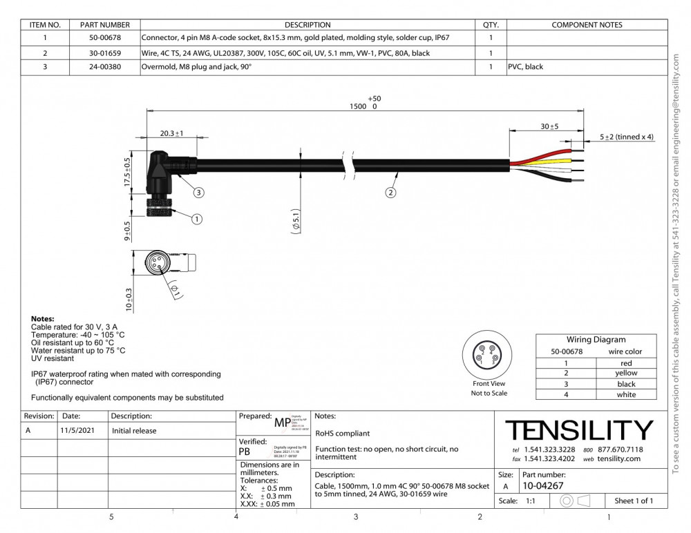Tensility International 10-04267 product drawing and wiring information