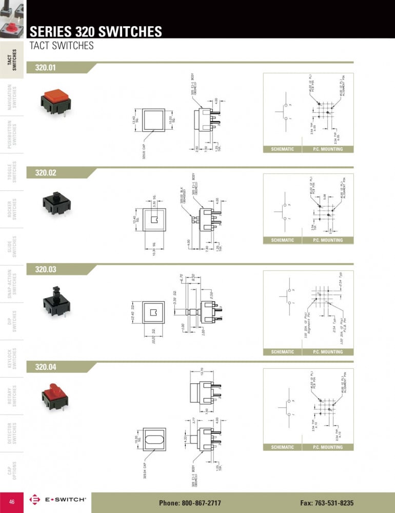 E-Switch 320 series technical document page 2