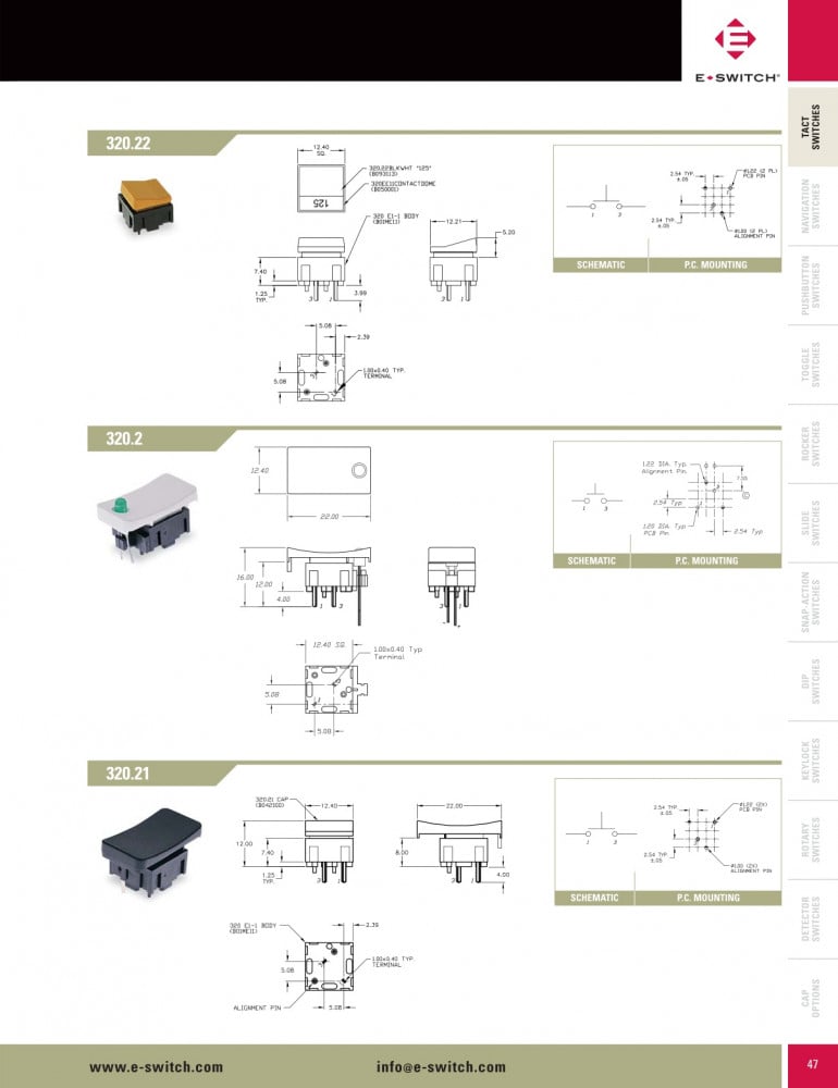 E-Switch 320 series technical document page 3