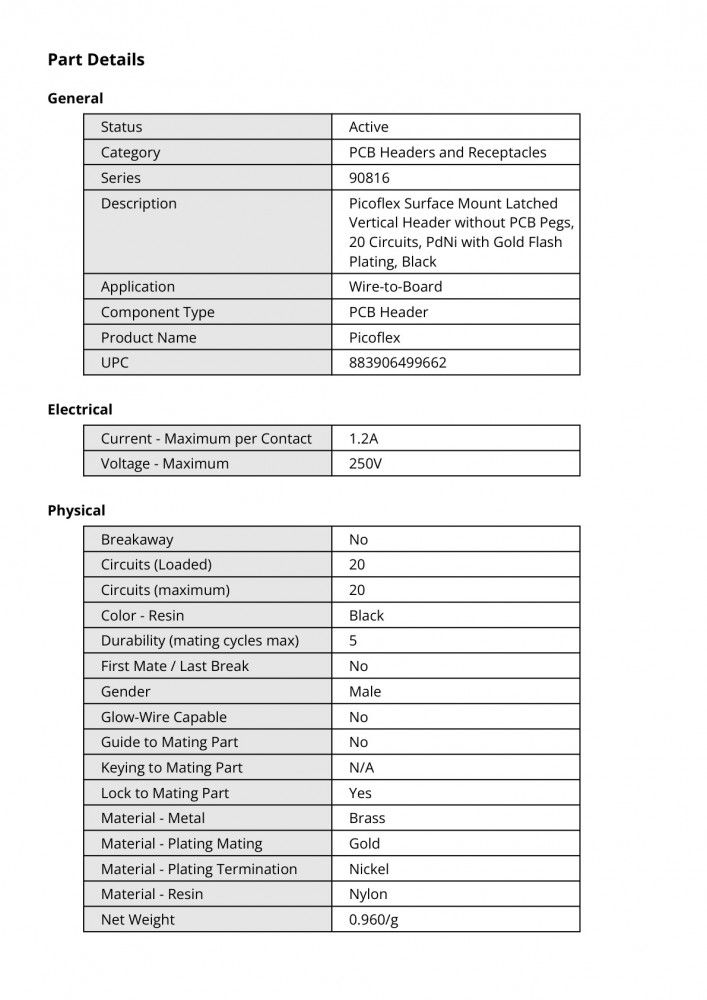 Technical document page 2 for MOLEX 908163520