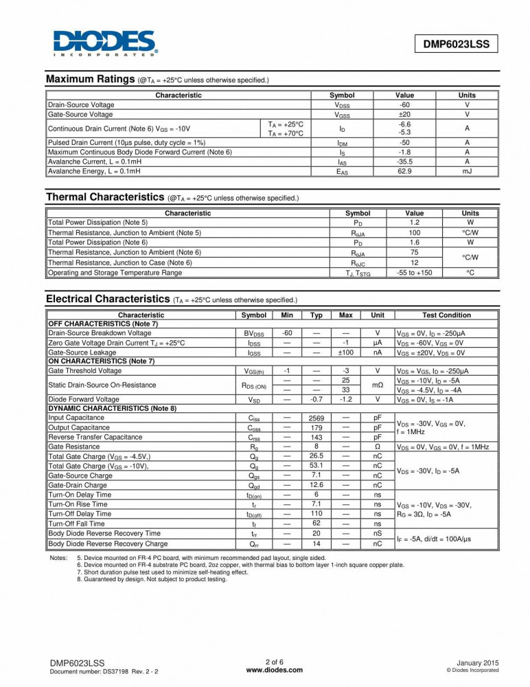 DMP6023LSS-13 datasheet page 2