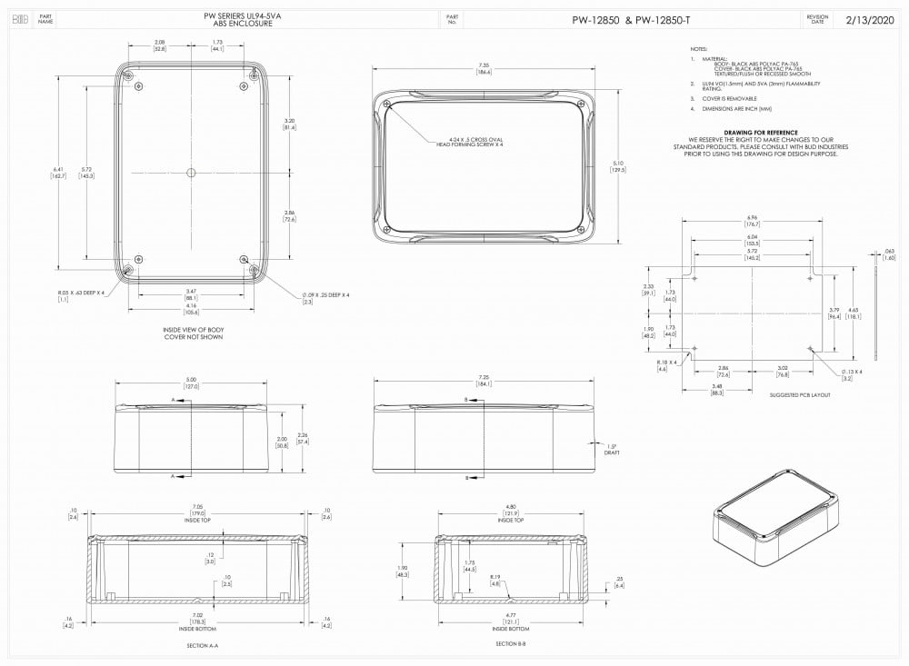 Bud Industries PW-12850-T product drawing