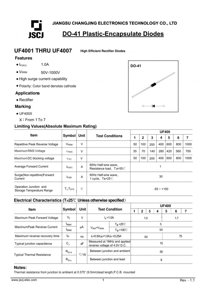 UF4007 datasheet page 1