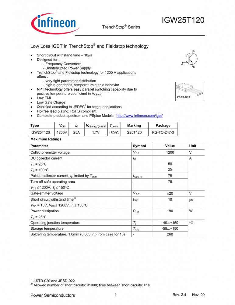 IGW25T120 datasheet page 1