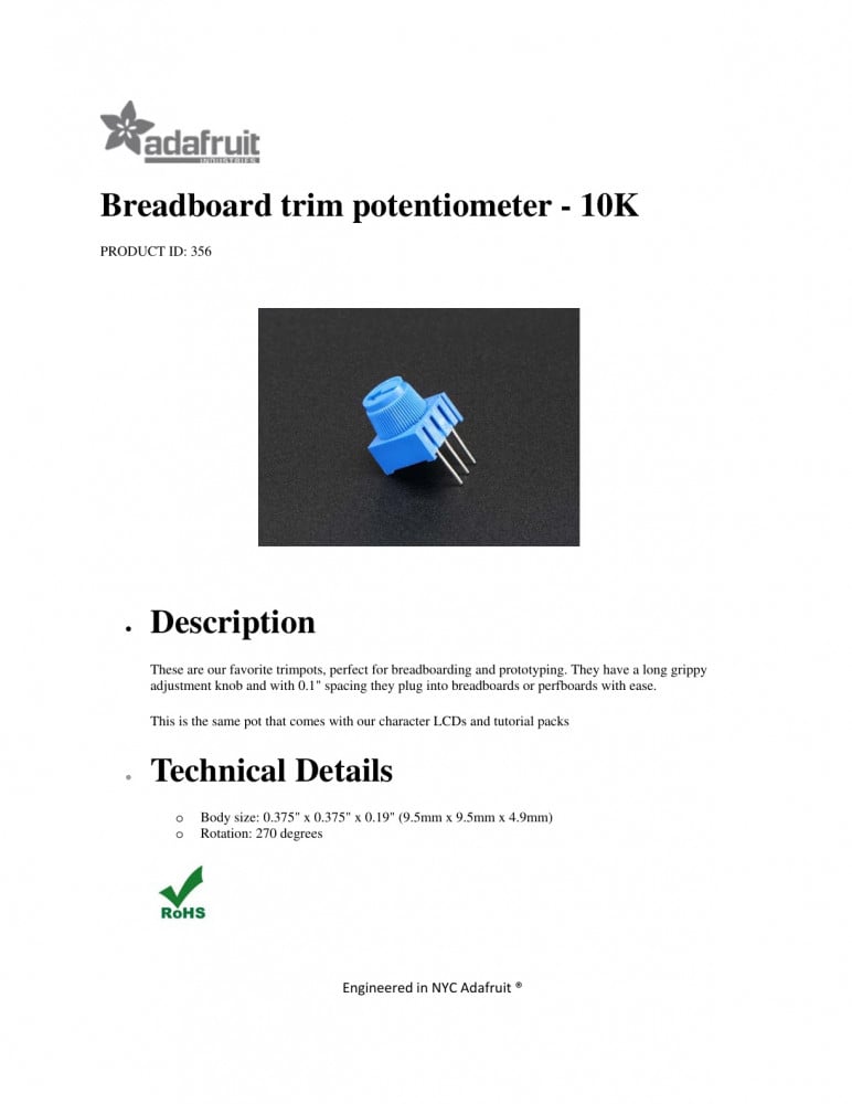 Adafruit model 356 technical document preview