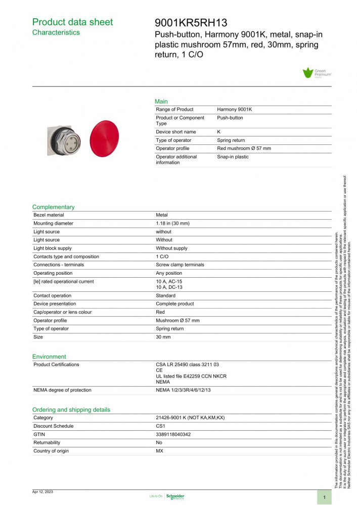 9001KR5RH13 technical document page 1
