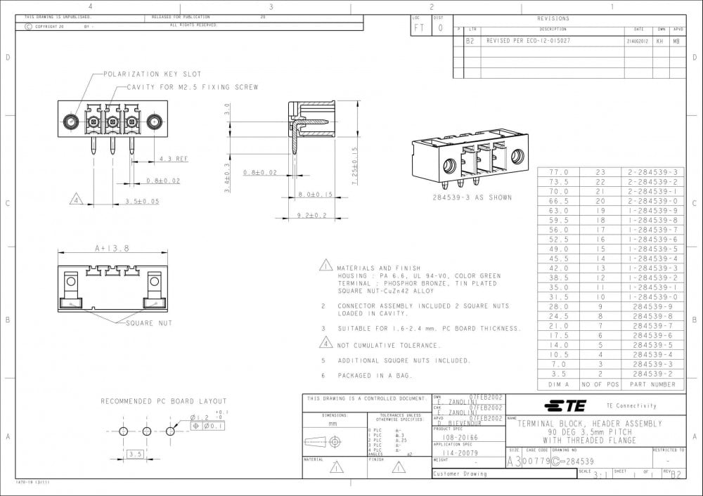 TE Connectivity 284539-5 technical drawing