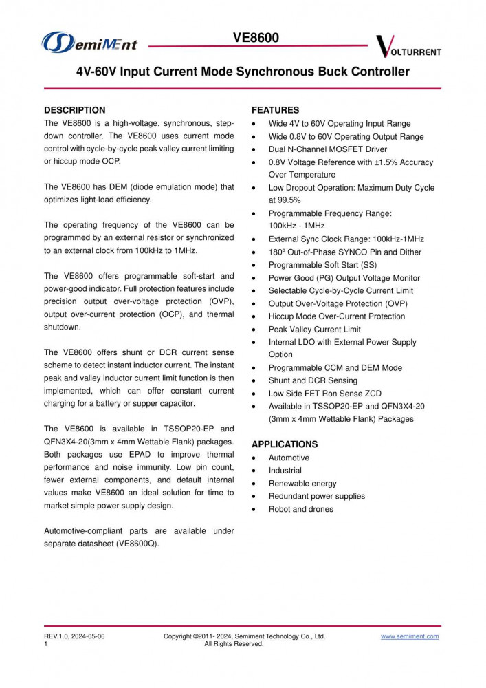 VE8600Q document preview, page 1