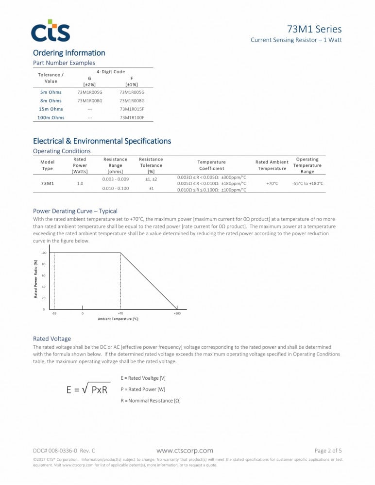 CTS 73M1R011F datasheet page 2