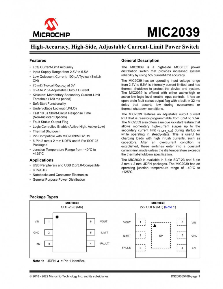 MIC2039 datasheet preview, page 1