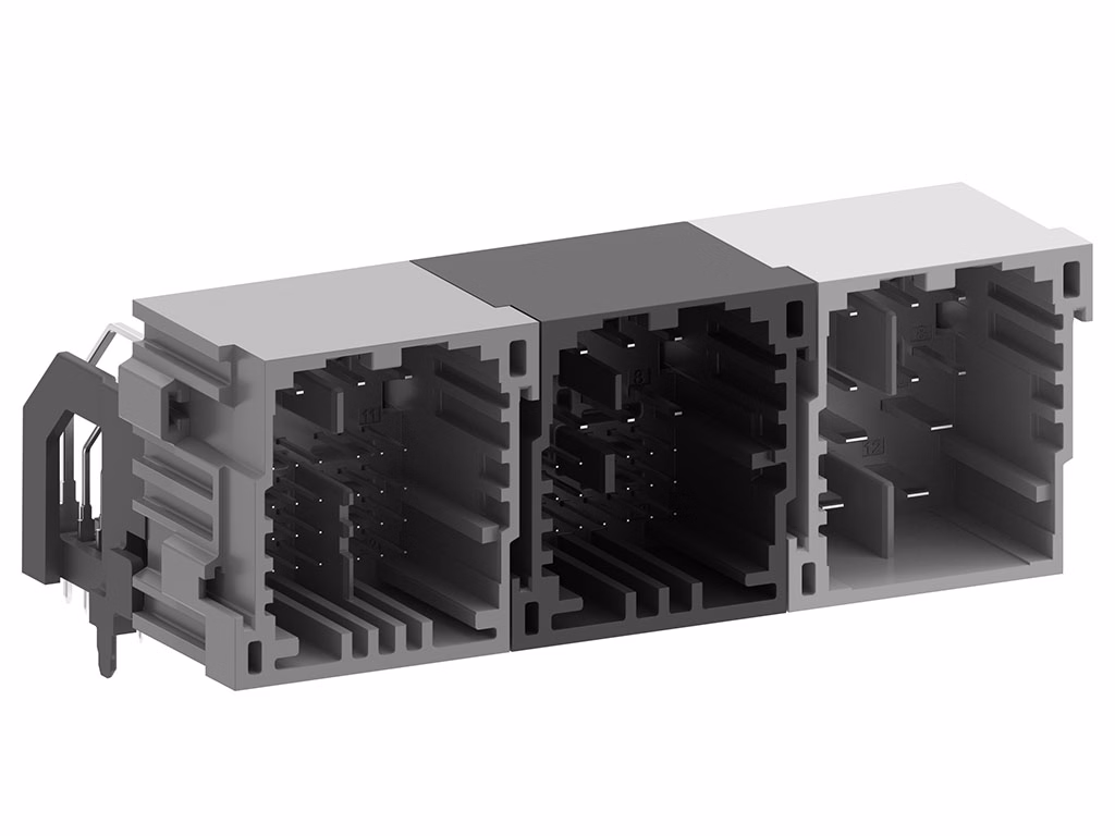 stAK50h 3 Bay Right-Angle Hybrid Header, 82 Circuits, Bay 1: 25 Circuits/Key 1/Green; Bay 2: 25 Circuits/Key 2/Gray; Bay 3: 32 Circuits/Key 1/Black; Tray