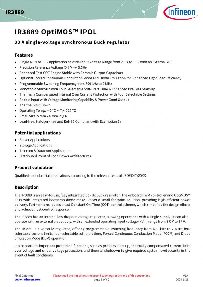 IR3889 technical document page 1