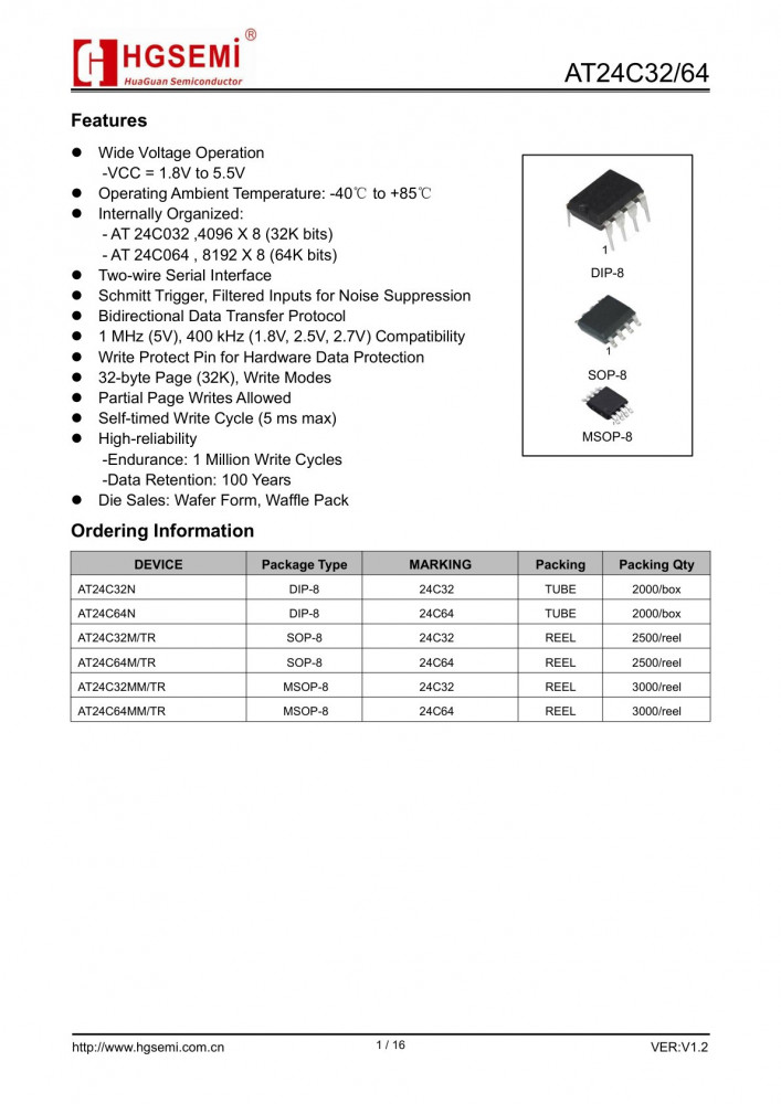 AT24C32M/TR datasheet page 1