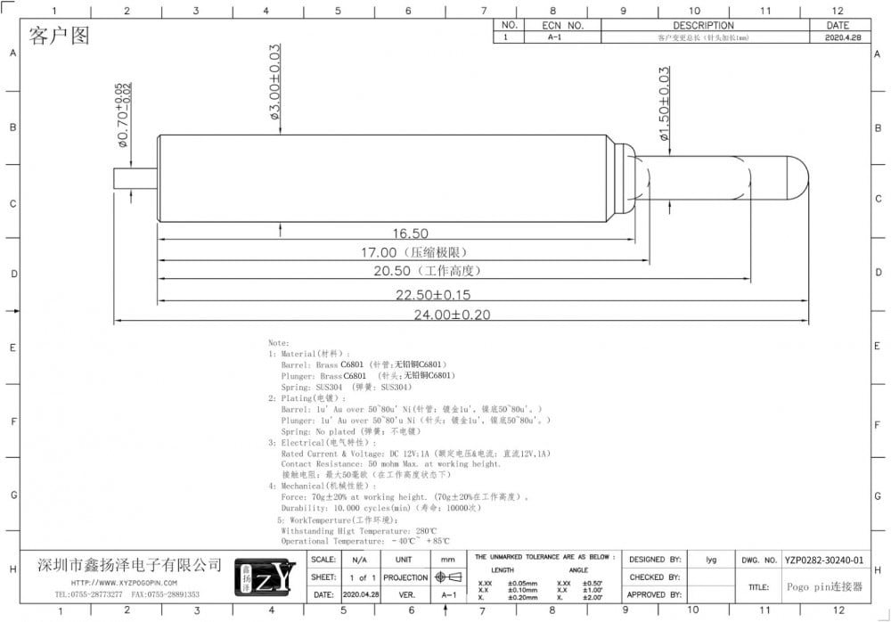 YZP0282-30240-01 packaging document page