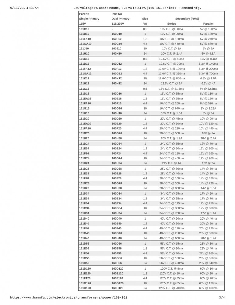 Hammond 160-161 Series technical document page 3