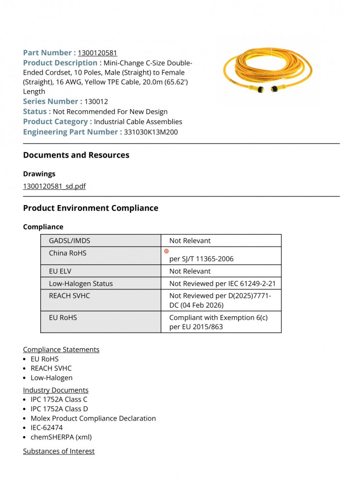 MOLEX 1300120581 technical drawing, page 1
