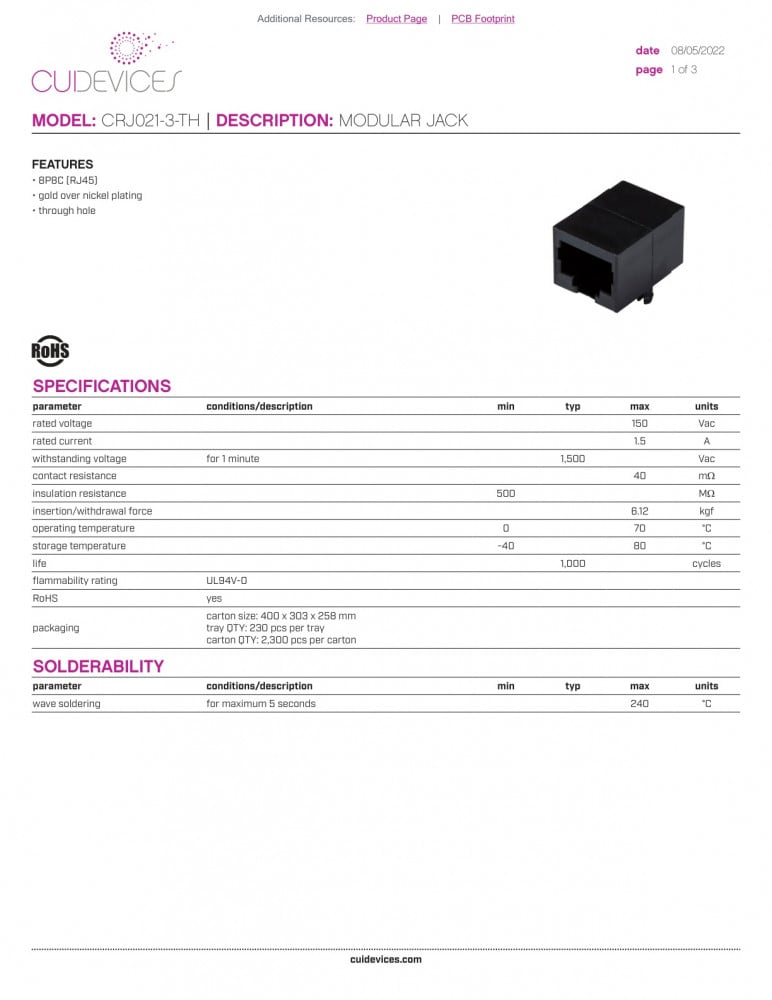 CRJ021-3-TH datasheet page 1