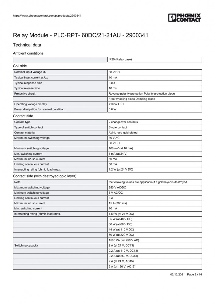 Phoenix Contact 2900341 technical document page 2
