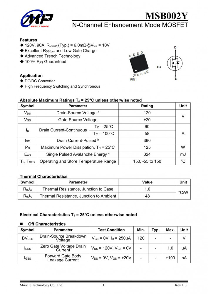 MSB002Y datasheet page 1