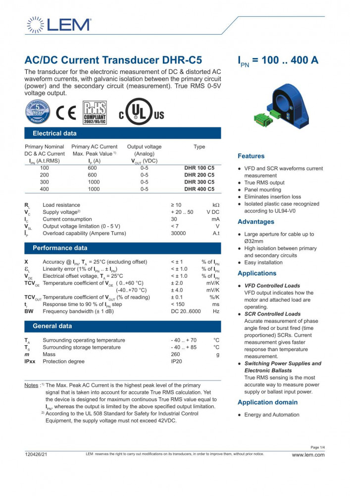 LEM DHR-C5 technical document page 1