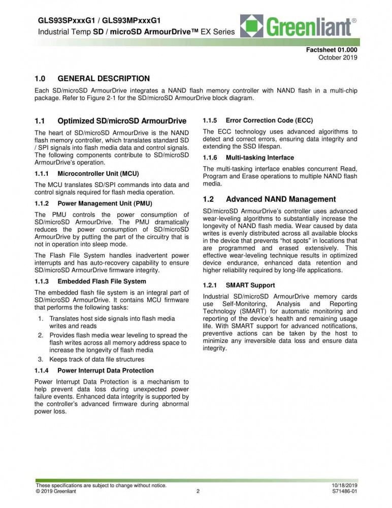 Greenliant ArmourDrive factsheet page 2