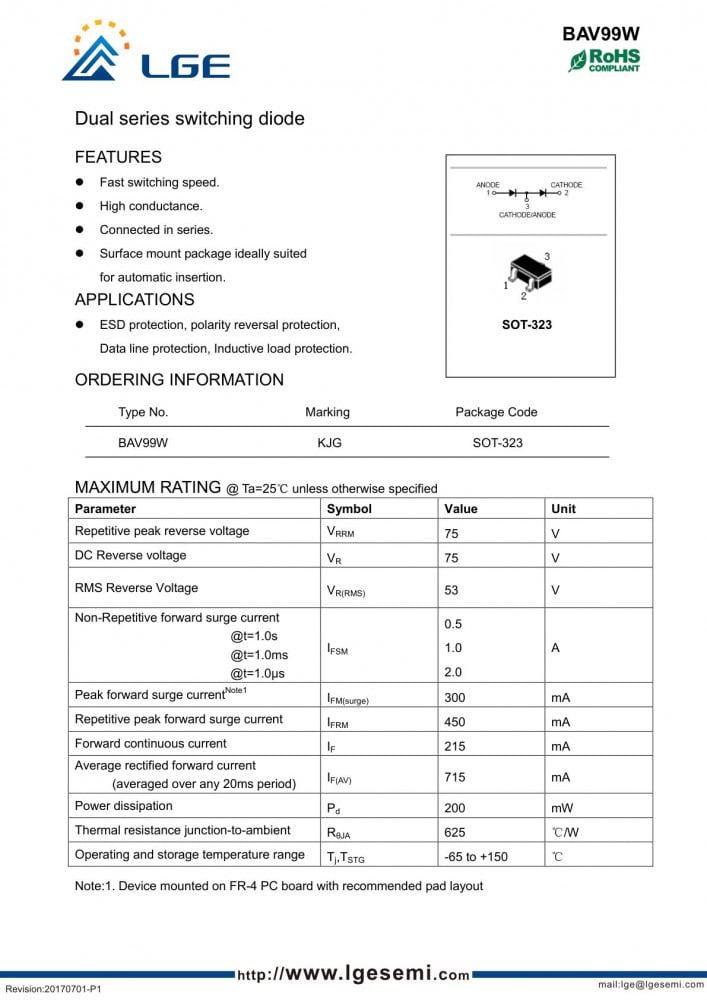 BAV99W datasheet page 1