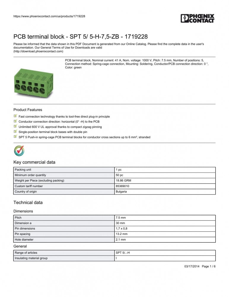 Phoenix Contact 1719228 product document page 1